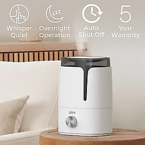 Pure Enrichment HUME Ultrasonic Cool Mist Humidifier - Easy-Clean 3.5L Tank Lasts up to 50 Hours; Whisper Quiet, & Auto Shut-Off for Large Living Rooms, Basements, Bedrooms, Nurseries, & Plants