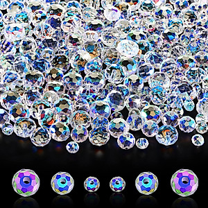 600 Pieces Crystal Rondelle Faceted Beads Gemstone Glass Beads Loose Beads Briolette Bead for DIY Jewelry Crafts Making 8 mm, 6 mm, 4 mm (AB Color)