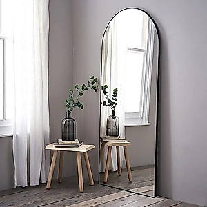 JAWGLOW Arched Floor Mirror, 65" x 21" Full Length Mirror Wall Mirror Hanging or Leaning Arched-Top Full Body Mirror with Stand for Bedroom, Dressing Room, Black