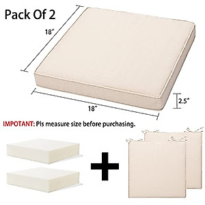 Magpie Fabrics 18"x18"x2.5" Square Corner Seat Cushion, 2 Pack, Indoor/Outdoor Waterproof Weather Resistant Universal Seat Cushions Chair Pads, for Patio Garden Dining Office Floor (Beige)