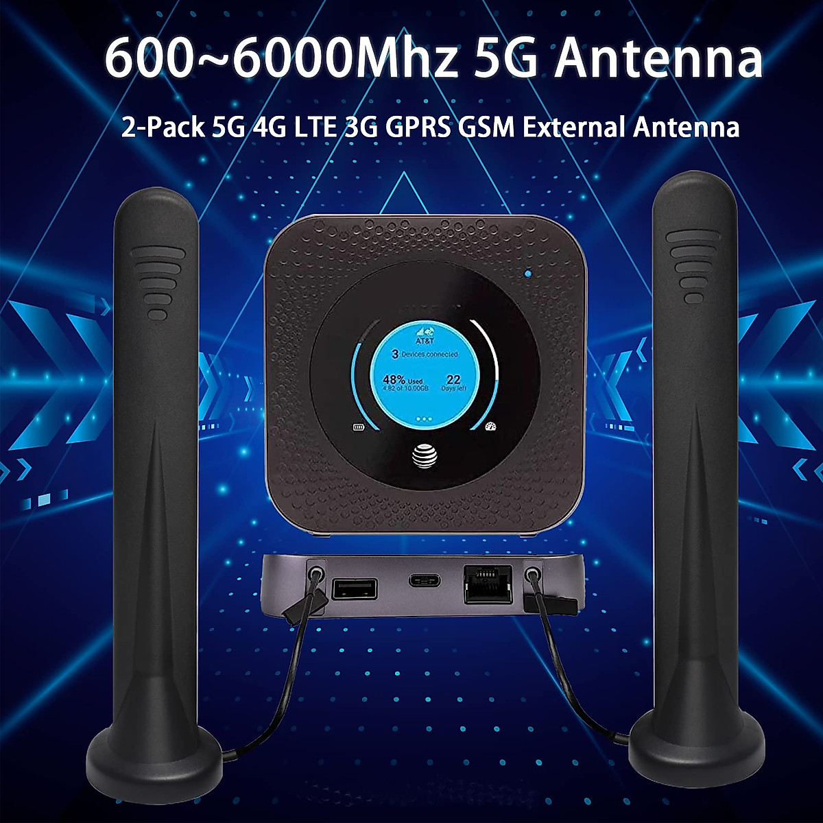 TS9 Magnetic Base Antenna,12dBi External 5G 4G LTE 3G GPRS GSM 600~6000Mhz Compatible with Netgear AT&T Nighthawk M6 MR6110 MR6500 M5 MR5100 M1 MR1100 LB1121, LB2120 Hotspots Router,5FT,2-Pack