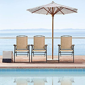 Devoko Patio Folding Chair Deck Sling Back Chair Camping Garden Pool Beach Using Chairs Space Saving Set of 2 (Beige)