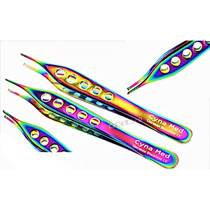 1X2 RAT TOOTHED ADSON TISSUE FORCEPS 4.75 inches 2PCS TITANIUM RAINBOW PREMIUM DISSECTING GERMAN GRADE CYNAMED