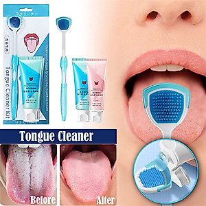 lunhaifi 2023 New Probiotic Tongue Cleaning Gel Set, Tongue Scraper Precise Cleaning Brush Kit, Easy to Use Tongue Scrubber for Men Women with 1Tongue Brush (Mint+Peaches)