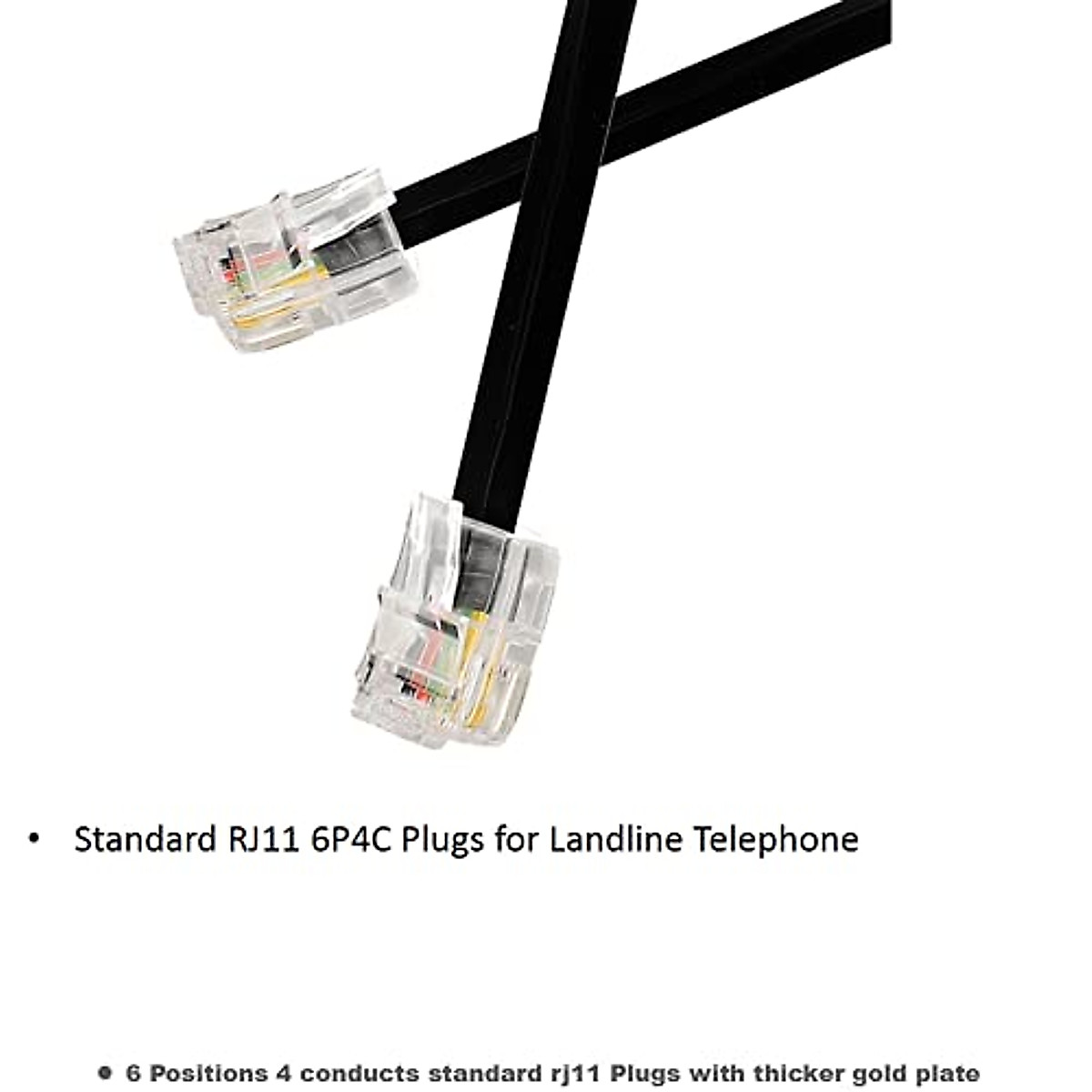 Seefeful 100Feet Long Telephone Extension Cord Phone Cable Line Wire, with Standard RJ11 Plug and 1 in-Line Couplers and 30 Cable Clip Holders-Black (100 Feet)