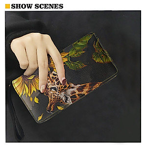xixirimido Yellow Sunflower Giraffe Pattern Women's Wallet Handbags with Wristlet Pu Leather Bifold Cell Phone Coin Purse for Travel Work