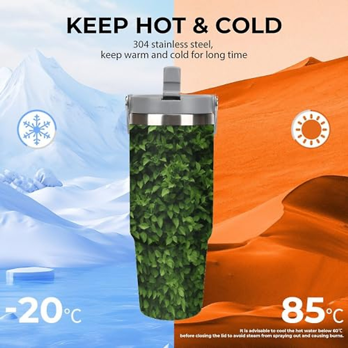 WITHSBKK 30oz Car Cup Hedge Printed with Portable, Stainless Steel Travel Mug, Vacuum Insulated Tumbler And Straw, Leakproof for Car & Outdoor, UV Printed Design