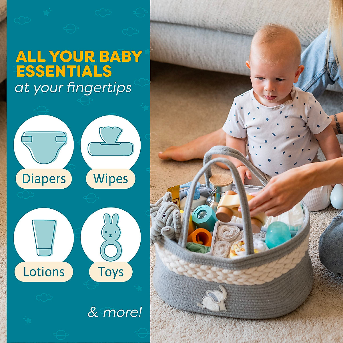 CRADLE STAR Hanging Diaper Caddy Organizer and Baby Diaper Caddy Organizer - Baby Shower Idea for Boys and Girls Bundle