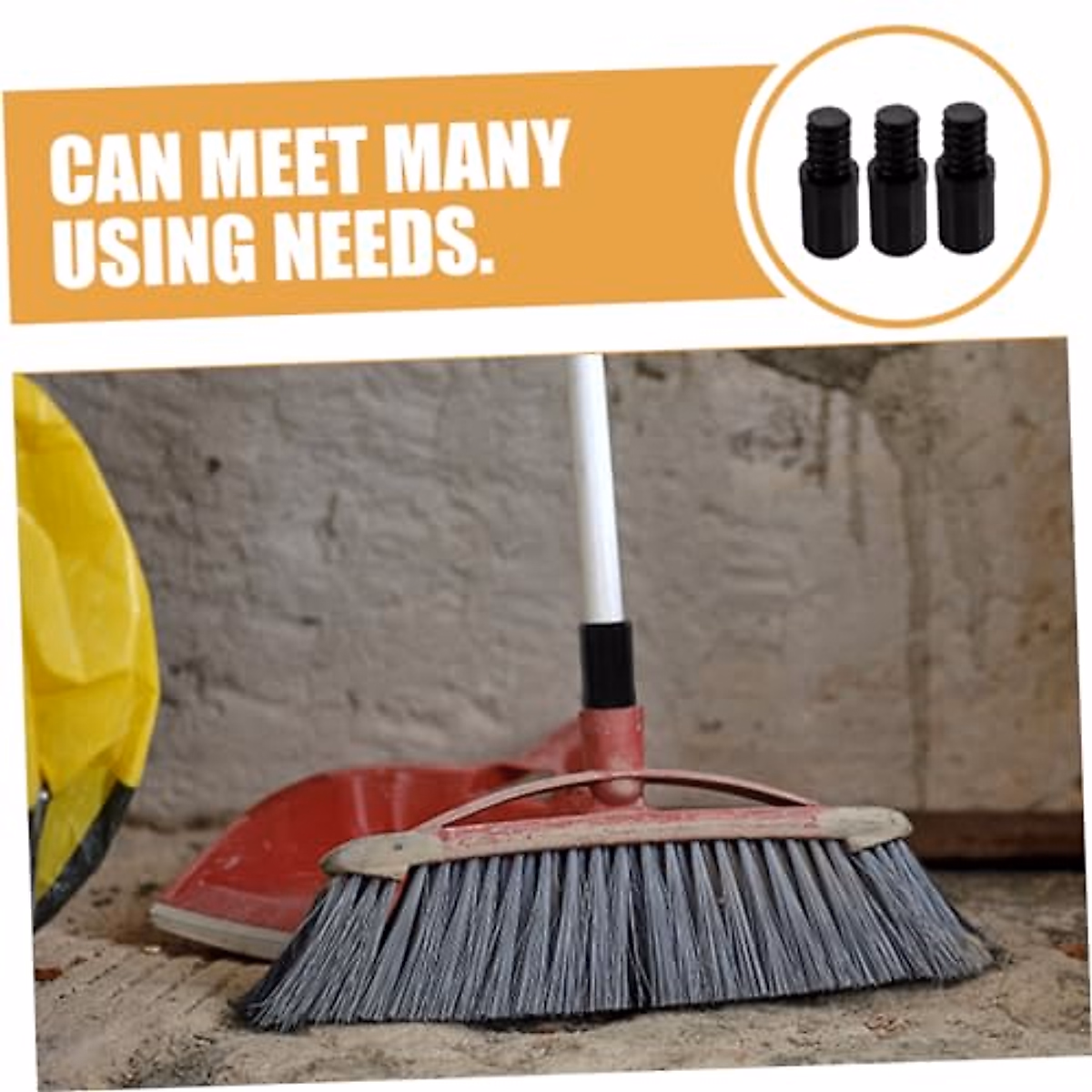 HONMEET 3pcs Mop Head Whisk Broom Tips for Extension Pole Broom Handle Threaded Tip Broom Repairing Tip Push Broom Handle Tip for Telescopic Pole Tips for Telescopic Pole Plastic Black