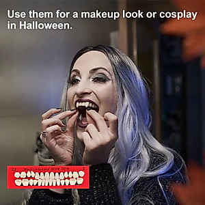 4 Sets Acrylic Resin Fake Teeth Complete Acrylic Resin Teeth Denture Dental Teeth Dentures Upper and Lower Synthetic Resin Teeth for Replacement DIY Halloween, 112 PCS, 23 A2