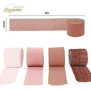 NICROLANDEE Wedding Party Supplies - 8 Rolls Rose Gold Crepe Paper Streamers Tassels Streamer Paper for Wedding Bachelorette Party Birthday Baby Bridal Shower Family Gathering Decorations, 82ft Long