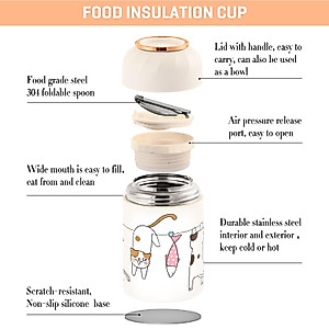 CUPADA Cute Cat Fish Food Jar, Funny Kittens Insulated Hot Food Jars Vacuum 17OZ with Folding Spoon for Work Trip Picnic Camping