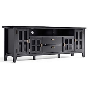 SIMPLIHOME Artisan SOLID WOOD 72 Inch Wide Transitional TV Media Stand in Black for TVs up to 80 Inches, For the Living Room and Entertainment Center