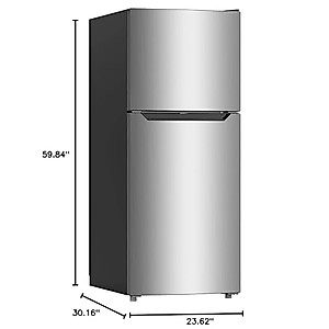 Frestec 12.1 CU' Refrigerator with Freezer, Apartment Size Refrigerator Top Freezer, 2 Door Fridge with Adjustable Thermostat Control, Freestanding, Door Swing, Stainless Steel (FR 1202 SL)