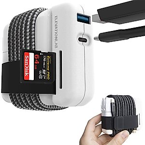 Elevation Hub with 6ft USB-C Cable - MacBook Charger Cord Management, Adds a SD Card Reader, USB-A 3.0, USB-C 3.1 Pass Through Power
