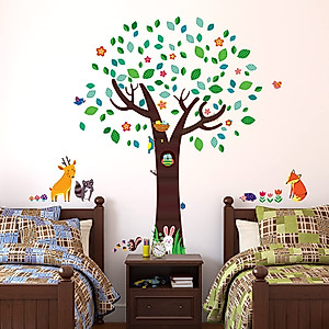 DECOWALL DA-1312N Large Tree with Animal Friends Kids Wall Decals Wall Stickers Peel and Stick Removable Wall Stickers for Kids Nursery Bedroom Living Room