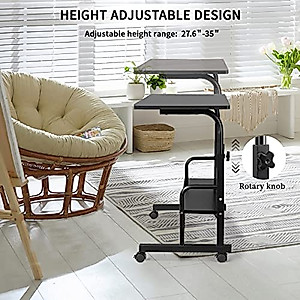 SIDUCAL Rolling Laptop Cart, Portable Laptop Desk, Computer Desk on Wheels Adjustable Height, Mobile Laptop Desk, Rolling Computer Cart, Rolling TV Cart, Small Portable Desk for Laptop, 23.6'' Black