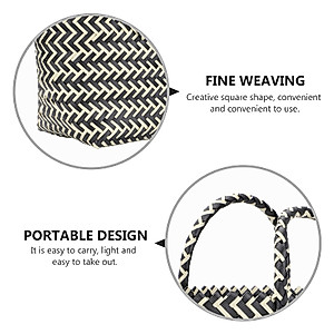 Cabilock Women's Clutch Handbags Summer Rattan Bag Straw Tote Bags Handbags Moroccan Market Basket French Wicker Basket Fruit Vegetables Shopping Bag with Handle for Beach Summer Black Beach Tote