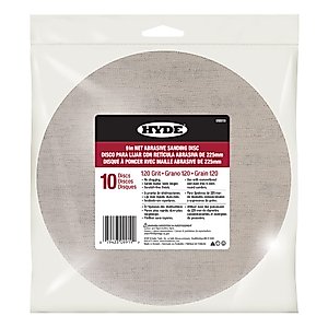 Hyde 09919 9" Disk Abrasive Sanding Net, 120 Grit, 10 Count. Large area Sanding, Fast Change abrasive sheets for a Scratch Free Smooth No-Sanding pattern.