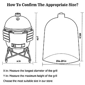 29 in Grill Full Cover for Large Big Green Egg,Kamado Classic Joe Ceramic Grill,29 Inch Dia Waterproof Outdoor Grill Cover Smoker Accessories Long Enough to Cover Wheel