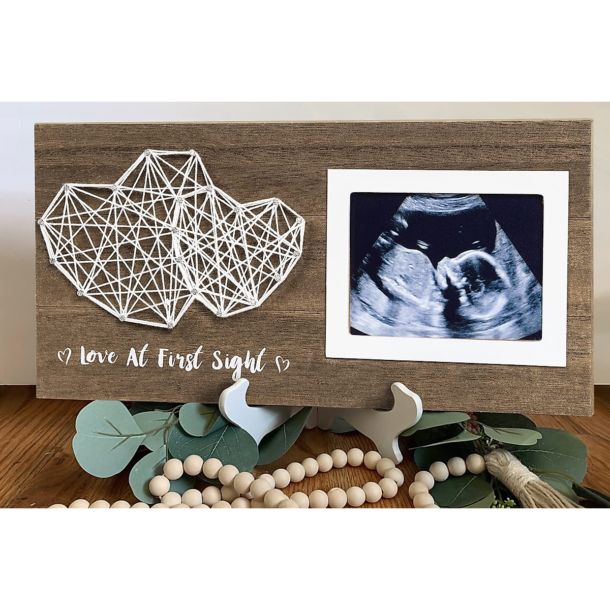 Ultrasound Picture Frame Baby Announcement Gifts - Sonogram Gender Neutral Baby Gift for Expecting Mother Love at First Sight Nursery Decor Handmade String Hearts Celebrate the Bond Between Mom & Baby