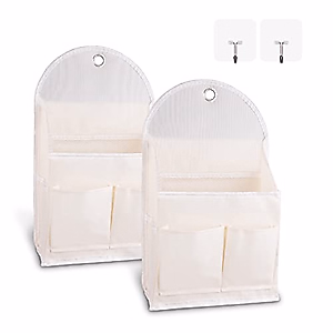 2 Pack Wall Hanging Storage Bag with Pockets, Locker Organizer Basket with Sticky Hook, Fabric Wall Organizer, Waterproof Hanging Bag for Closet Door Bedroom Bathroom Office Home Kitchen(Beige)
