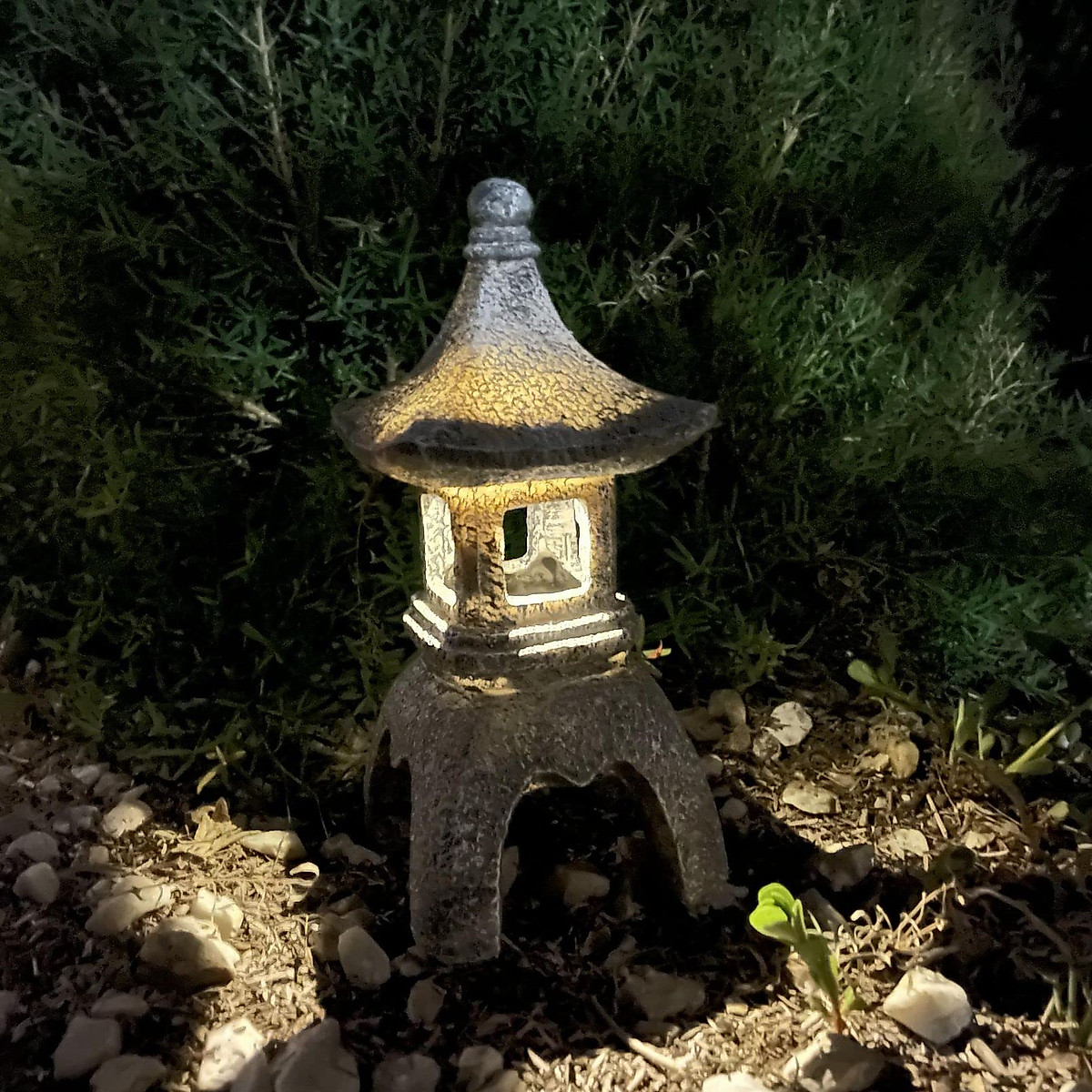 Aloak Asian Solar Zen Pagoda Garden Statue, Outdoor Japanese Lamp Lantern for Home Garden Landscape Décor (9.8 inch Pagoda)