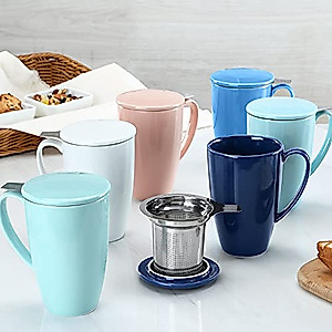 Yedio Porcelain Tea Mug with Infuser and Lid- 15 Ounce Tea Cup with Filter for Tea, Milk, Coffee, Loose Leaf Tea Infusers, White