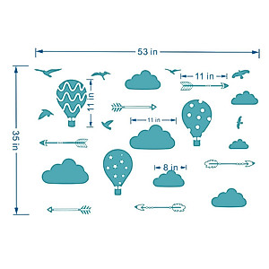 UILMNIY DIY Nursery Room Clouds and Air Ballon Wall Decal Removable Arrows Birds Airballon Wall Decor Sticker for Baby Bedroom Vinyl Kids Room Fashio Designed Wallpaper Stickers AFN19 (Teal Green)