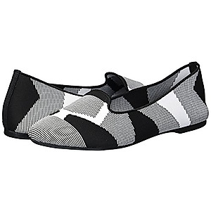Skechers Women's Cleo-Sherlock-Engineered Knit Loafer Skimmer Ballet Flat, Black/White, 8.5 M US