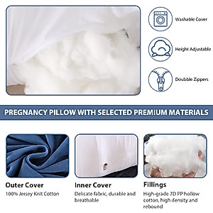 BATTOP Pregnancy Pillows for Sleeping,Body Maternity Pillow with Cooling Washable Cover,Support for Back,HIPS,Legs,Belly for Pregnant Women,New Mom Gifts for Women (Dark Blue)