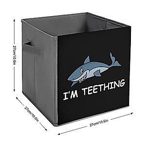 Teething Shark Canvas Collapsible Storage Bins Cube Organizer Baskets with Handles for Home Office Car