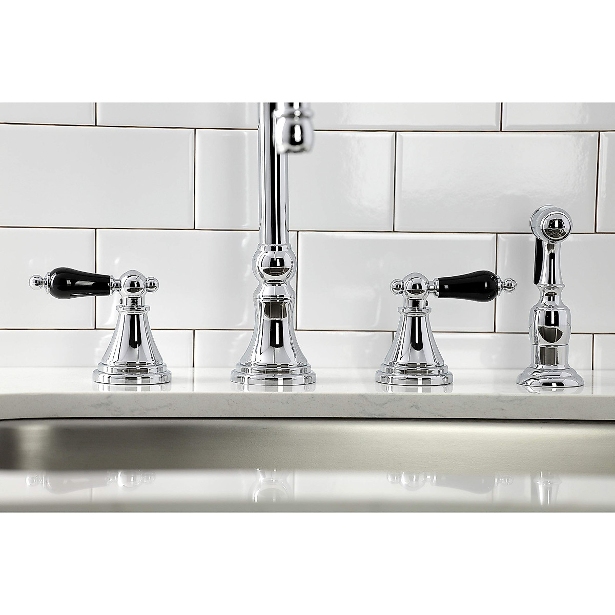 Kingston Brass KS2791PKLBS Duchess Widespread Kitchen Faucet with Brass Sprayer, Polished Chrome