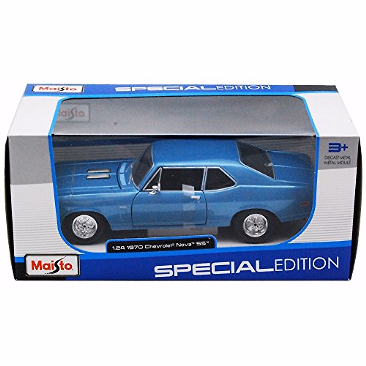 Maisto 1970 Chevrolet Nova SS Coupe Hard Top, Blue 31262 - 1/24 Scale Diecast Model Toy Car