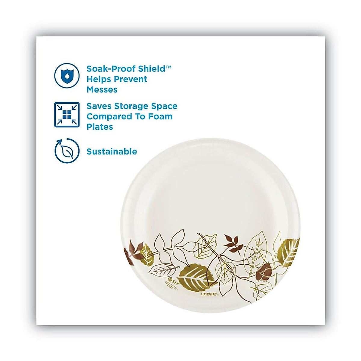 Dixie UX9PATH Pathways Soak-Proof Shield Mediumweight Paper Plates, 8 1/2", Grn/burg, 1000/ct