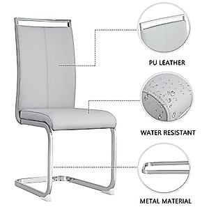 Baysitone Modern Dining Chairs Set of 4, Side Dining Room Chairs, Kitchen Chairs with Faux Leather Padded Seat High Back, Chairs for Dining Room,Kitchen, Living Room Light Grey