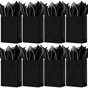 24 Set Gift Bags with Tissues Paper Kraft Favor Bags Goodie Bags Birthday Party Paper Bags for Wedding Baby Shower Christmas Party Supplies (Black)