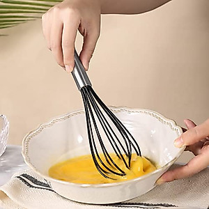 NileHome Whisk Commercial Whisks Stainless Steel & Silicone Non-Stick Coated Small Whisk Set 8" 10" 12" Kitchen Wisk Wire Whisks for Cooking 3 Pack, Black