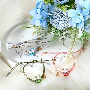 3 Pieces Cat Maneki Neko Bracelet Cute Lucky Cat Ceramic Beads Bracelet Lucky Japanese Fortune String Hand Chain with Bell, Adjustable(Green, Blue, Pink)