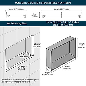 BLYLUND Shower Niche Stainless Steel 12" x 24" NO Tile Needed,Gunmetal Black Wall-inserted Niche Recessed, Recessed Shower Shelf Modern and Elegant Soap Niche for Bathroom