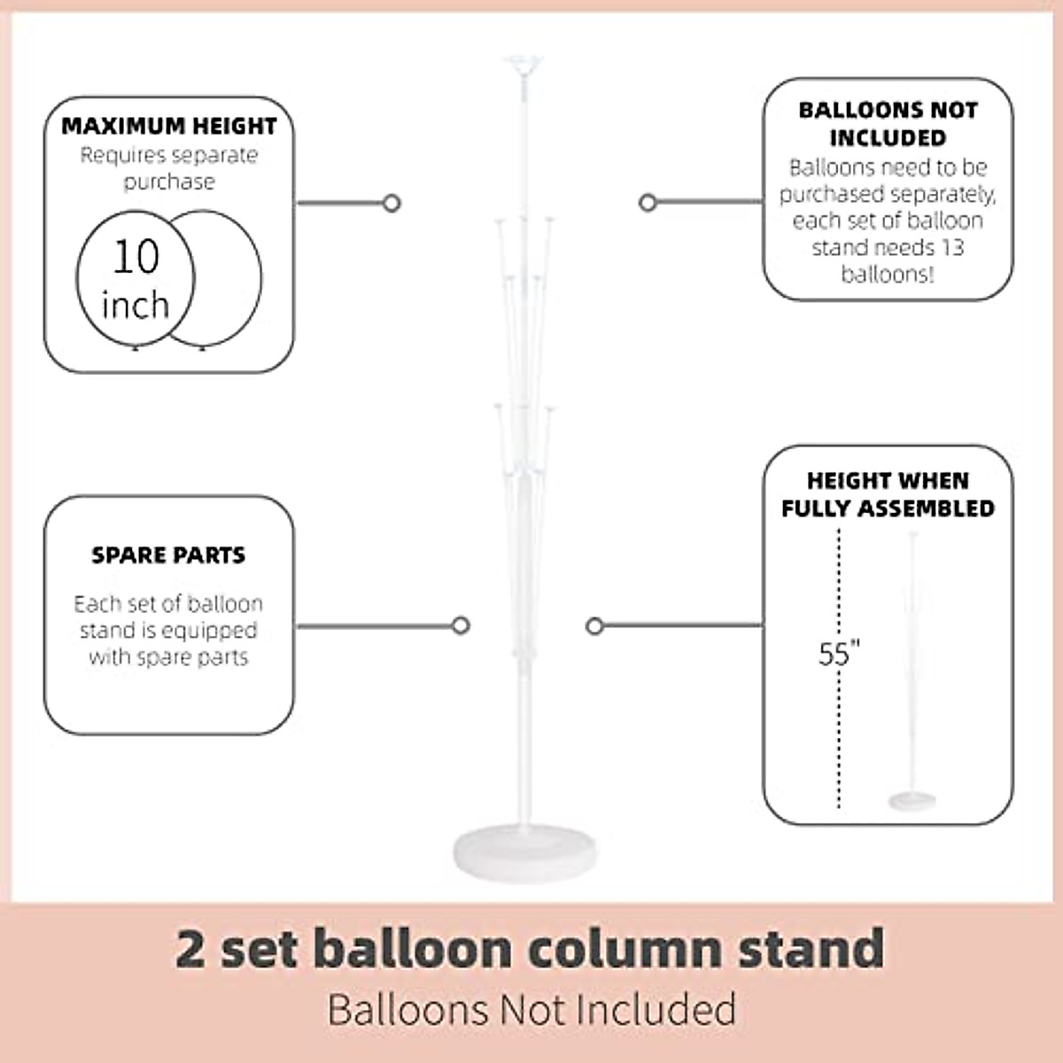 Balloon Column Stand Kit Set of 2 - Balloon Tower with Stand, Base, and Pole,Backdrop Decoration for Wedding, Baby Shower, Birthday Party, or Bachelorette Parties (No balloon)