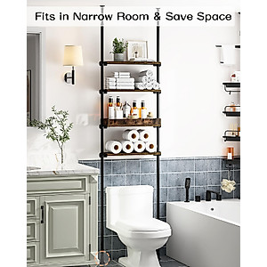 ALLZONE 4-Tier Over The Toilet Storage Shelf, Wood Bathroom Organizer Over Toilet Cabinet with Adjustable Shelf, Versatile Rack Fits Most Tight Space, Easy Assembly, 92" to 116" Height, Rustic Brown