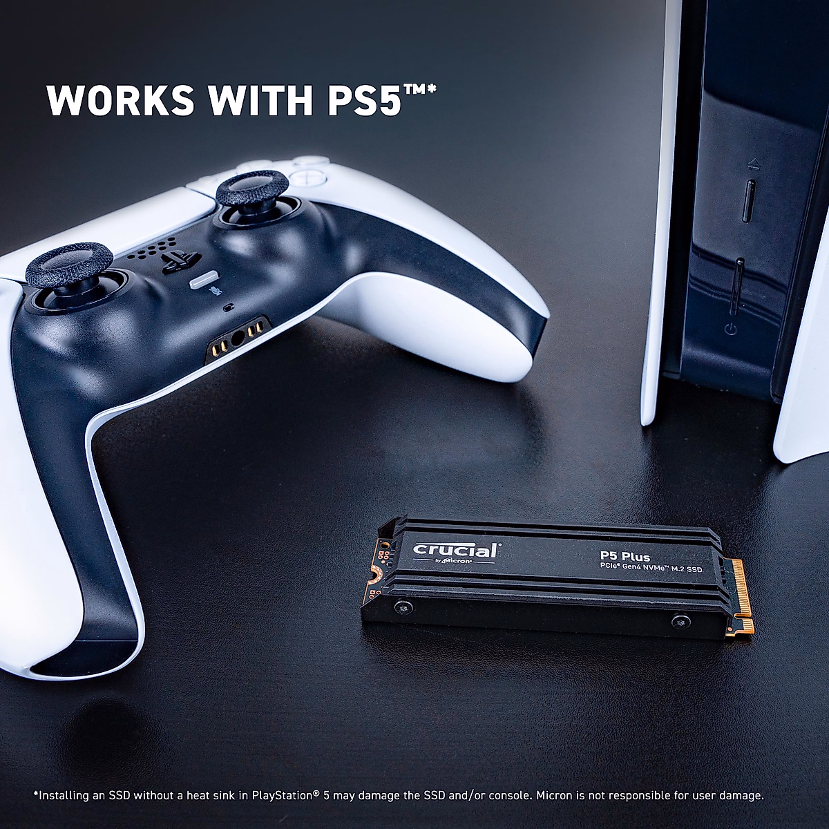 Crucial P5 Plus 1TB Gen4 NVMe M.2 SSD Internal Gaming SSD with Heatsink, Compatible with PlayStation 5(PS5) - up to 6600MB/s - CT1000P5PSSD5