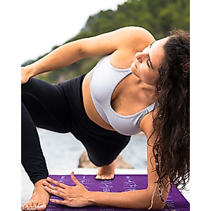 Upgrade New Instructional Yoga Mat with 75 Poses Printed on It, 6mm Travel Yoga Mat with Bag Christmas Gifts for Women and Men, 1/4 Inch Extra Thick Non-Slip (Purple/Blue)