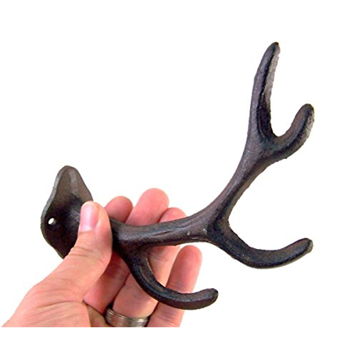 Rustic 4-Point Deer Antler Cast Iron Wall Hook 5.6 Inch (Set of 3)