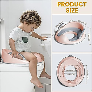 Orzbow Potty Training Toilet Seat for Boys and Girls with Handles & Detachable Soft Cushion, Kids Travel Potty Seat with Anti-Slip Design & Splash Guard, Includes Free Storage Hook,Toilet Brush, Pink