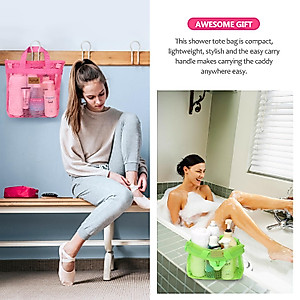 2 Pcs Shower Mesh Caddy Bag Quick Dry Hanging Toiletry and Bath Organizer for Travel and Swimming with Zipper (Roes-Green)