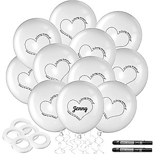 100 Pcs Memorial Balloons 12'' White Funeral Balloons 5 Roll White Ribbons 2 Black Markers Personalized Memorial Balloons to Release in Sky Remembrance Latex Balloon for Condolence Celebrate of Life