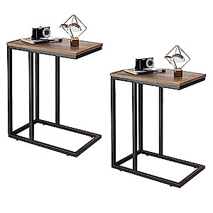 WLIVE Side Table Set of 2, C Shaped End Table for Couch, Sofa and Bed, Large Desktop C Table for Living Room, Bedroom, Brown and Black