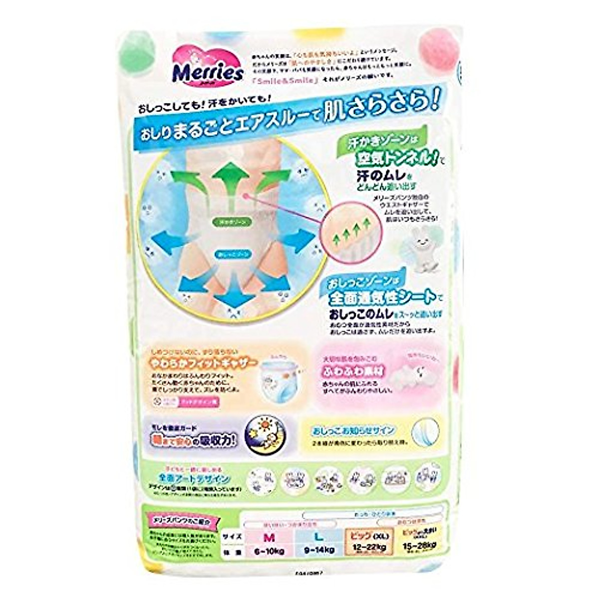 Diapers - Japanese Tapes - Import Diapers Merries Smooth Air-Through - 82 Pieces - S 8-17 lbs - Comfortable Fit - Prevents Leakage from The Sides - Less Pressure On Your Baby's Tummy